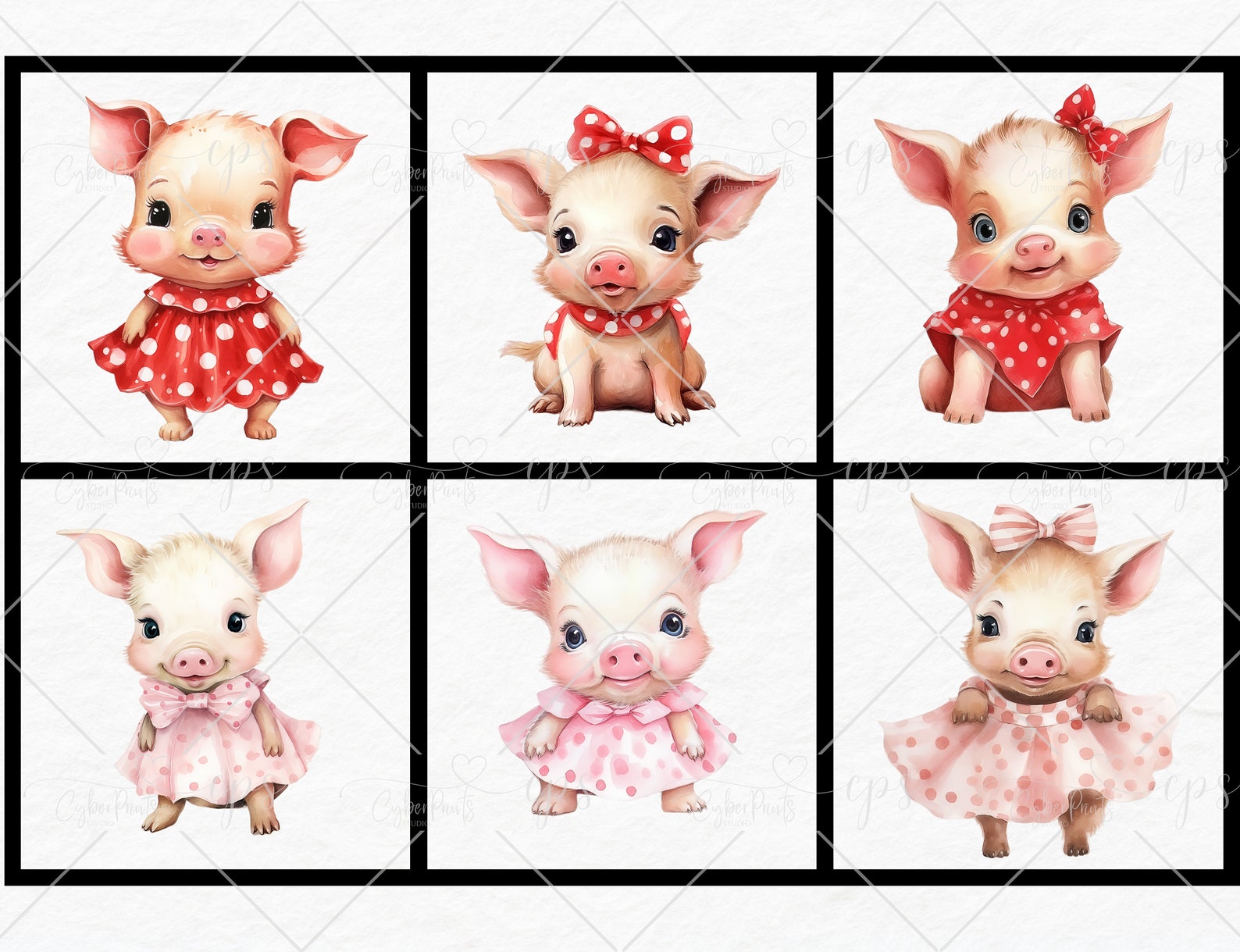 Watercolor Pig Clipart, Cute Animal Bundle, Pig in a Dress, Tutu ...