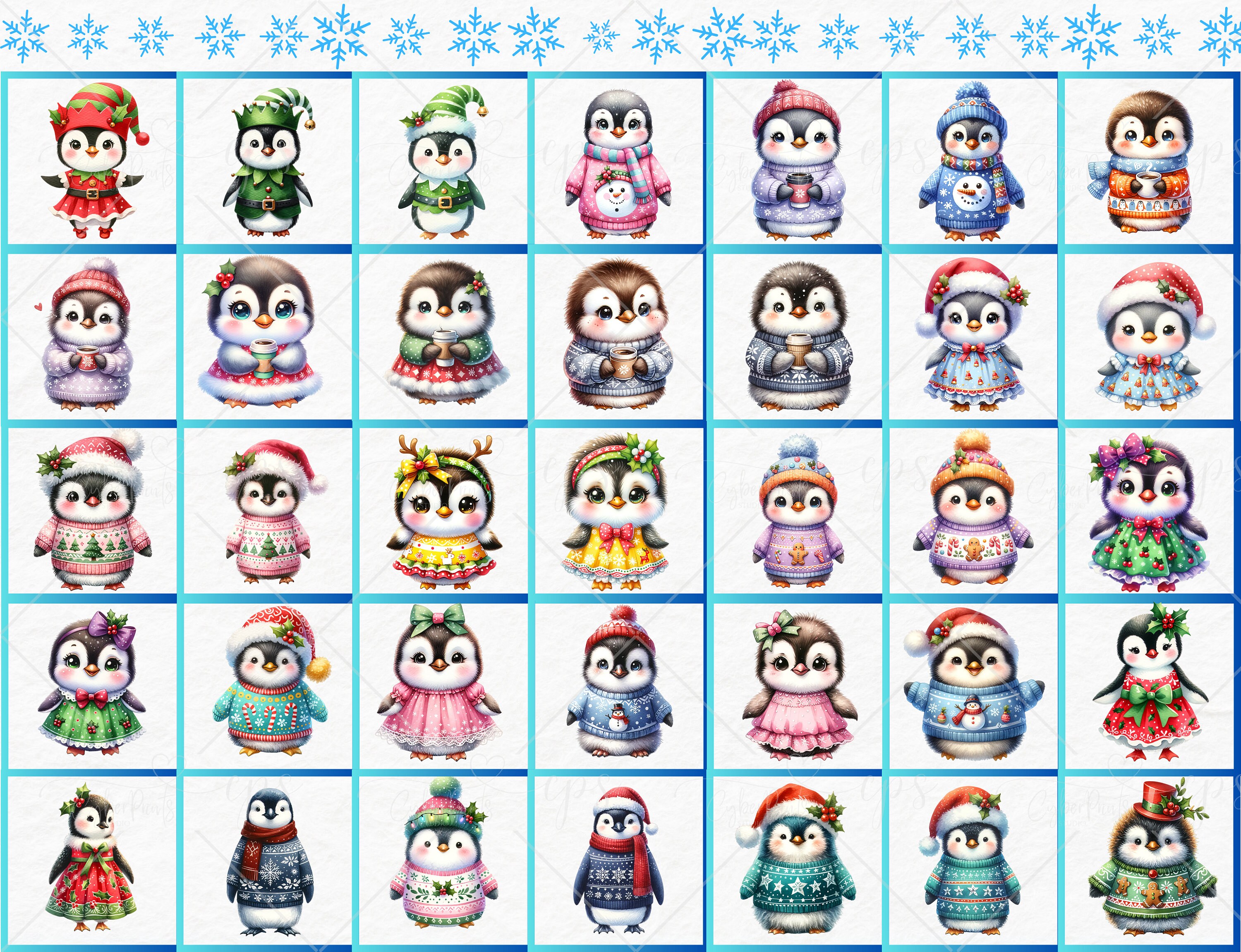 212 Cute Christmas Baby Penguin Clipart Bundle, Christmas Winter ...
