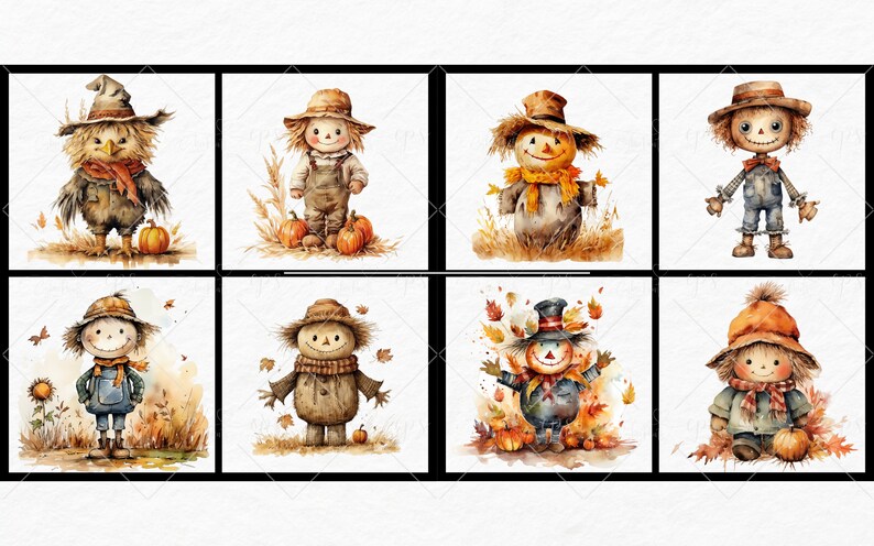 Watercolor Scarecrow Clipart Bundle Halloween PNG Digital Planner ...