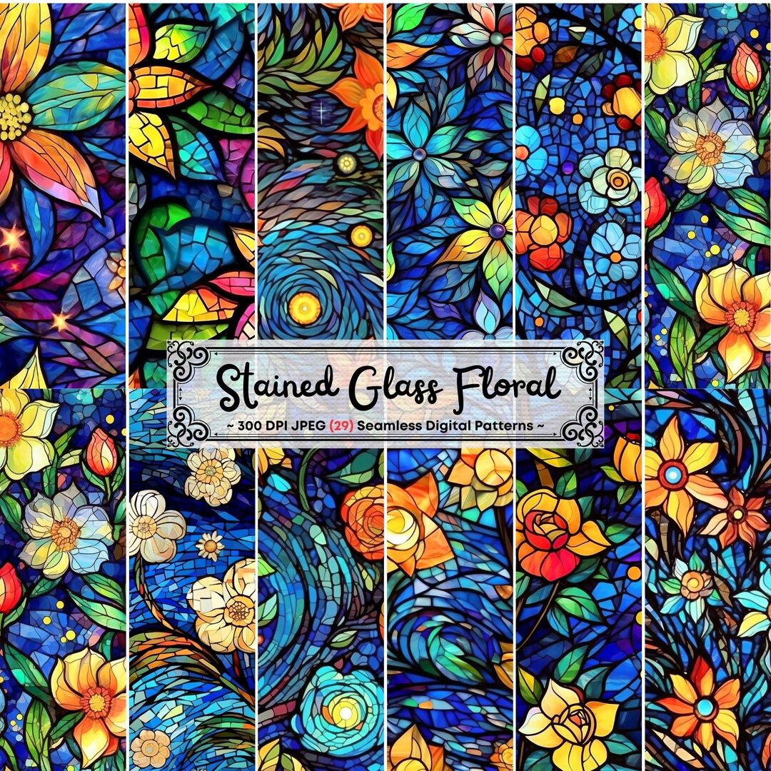 Floral Stained Glass Seamless Digital Scrapbook Printable Paper ...