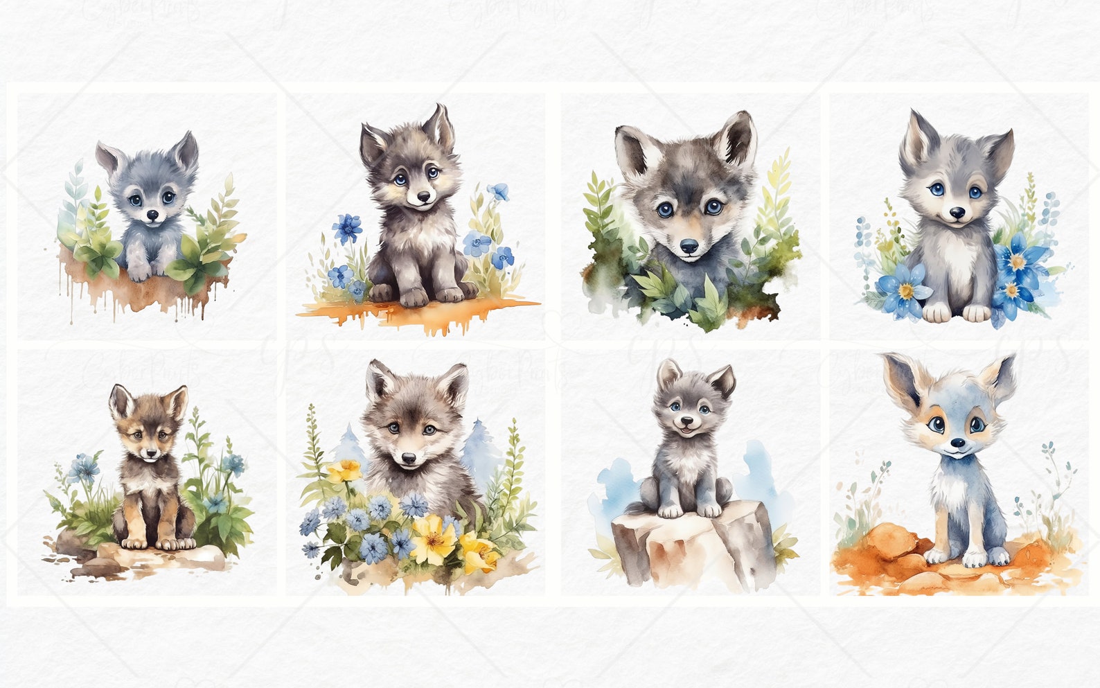 Cute Baby Wolf Clipart Bundle Watercolor Animal (Download Now) - Etsy