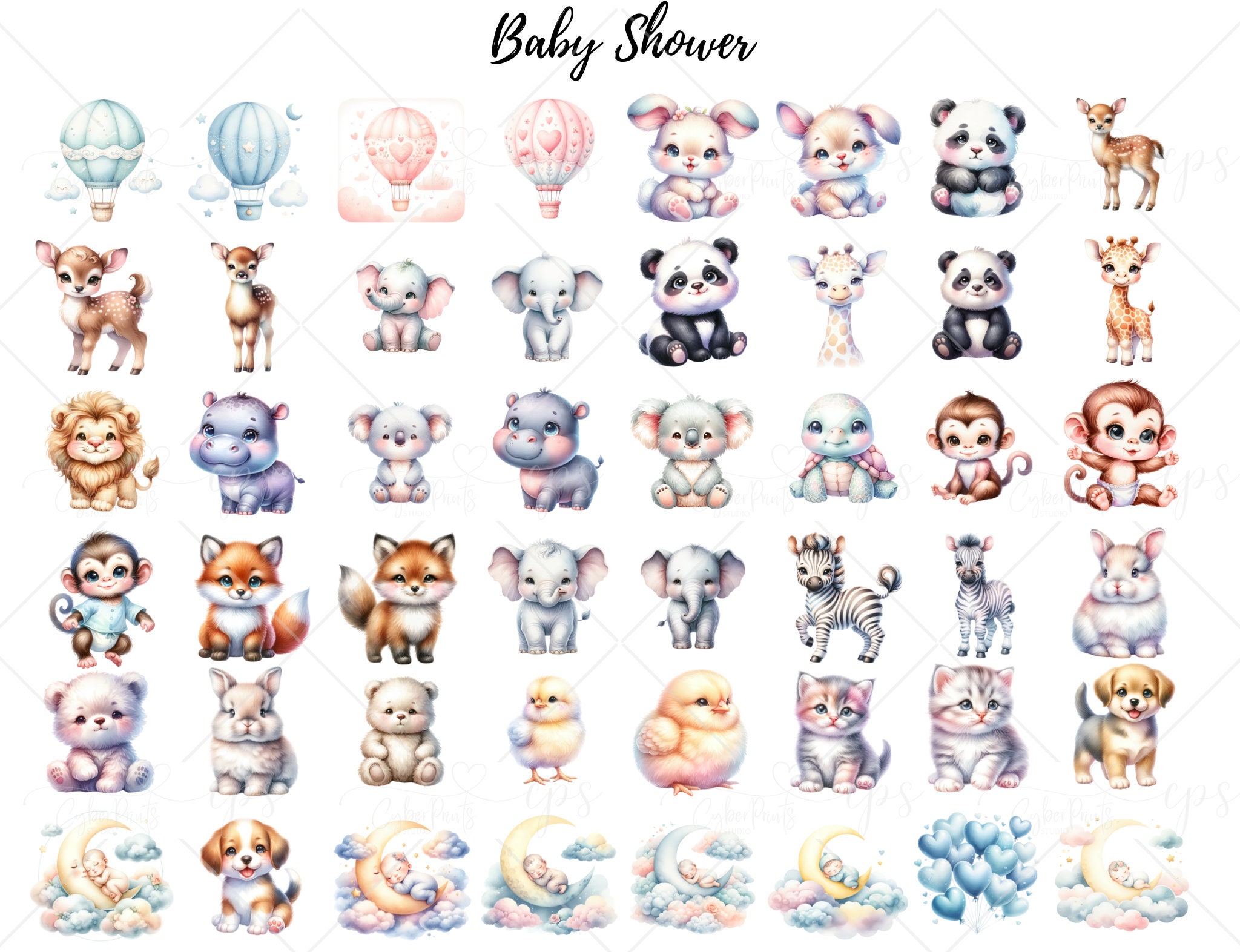 Baby Shower Watercolor Clipart Bundle - PNG Newborn Images, Cute ...