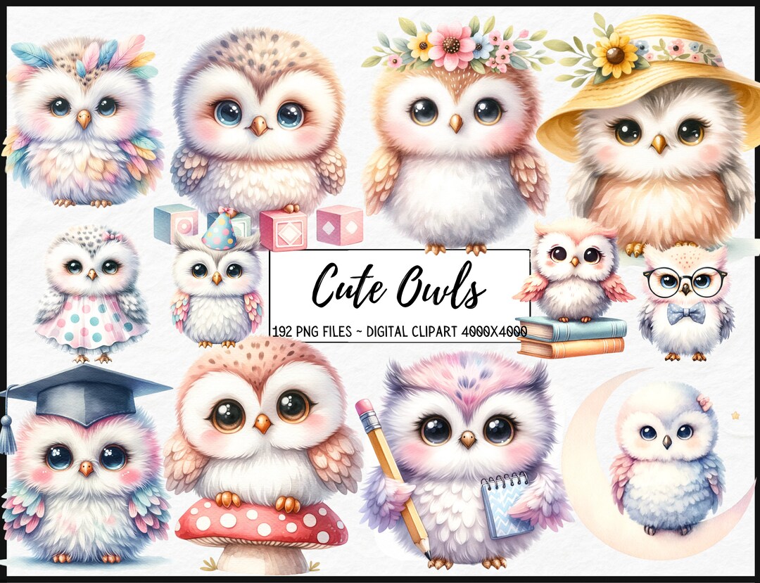 Watercolor Cute Owls Clipart - Nursery Art Watercolor Woodland PNG ...