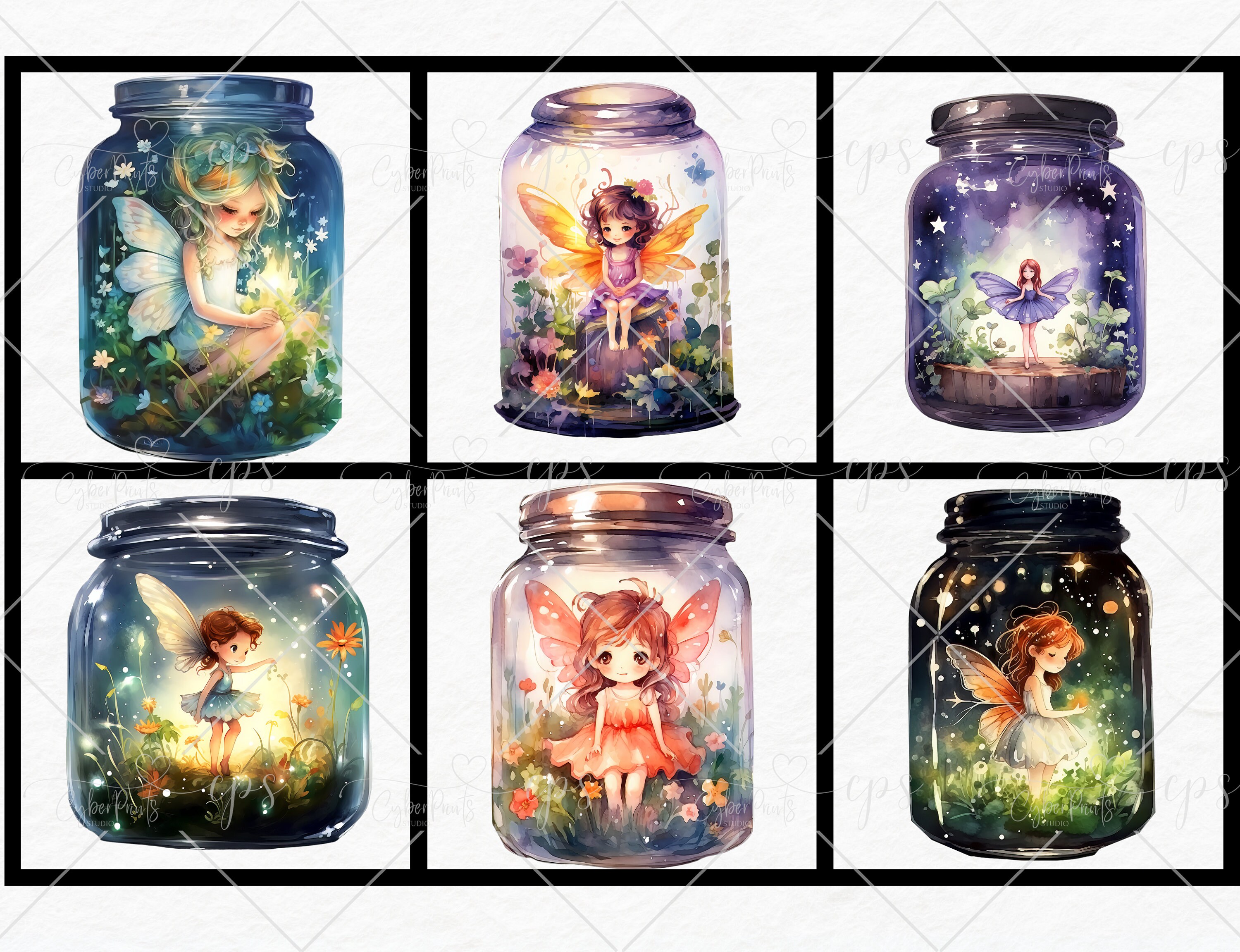 Watercolor Magical Fairy Jars Clipart, Fantasy Clipart, Fairytale ...