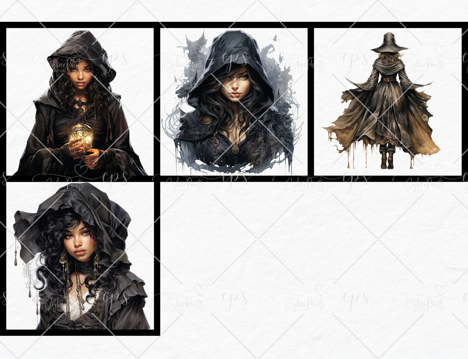 Gothic Witches Clipart Bundle Halloween PNG Images Fantasy - Etsy