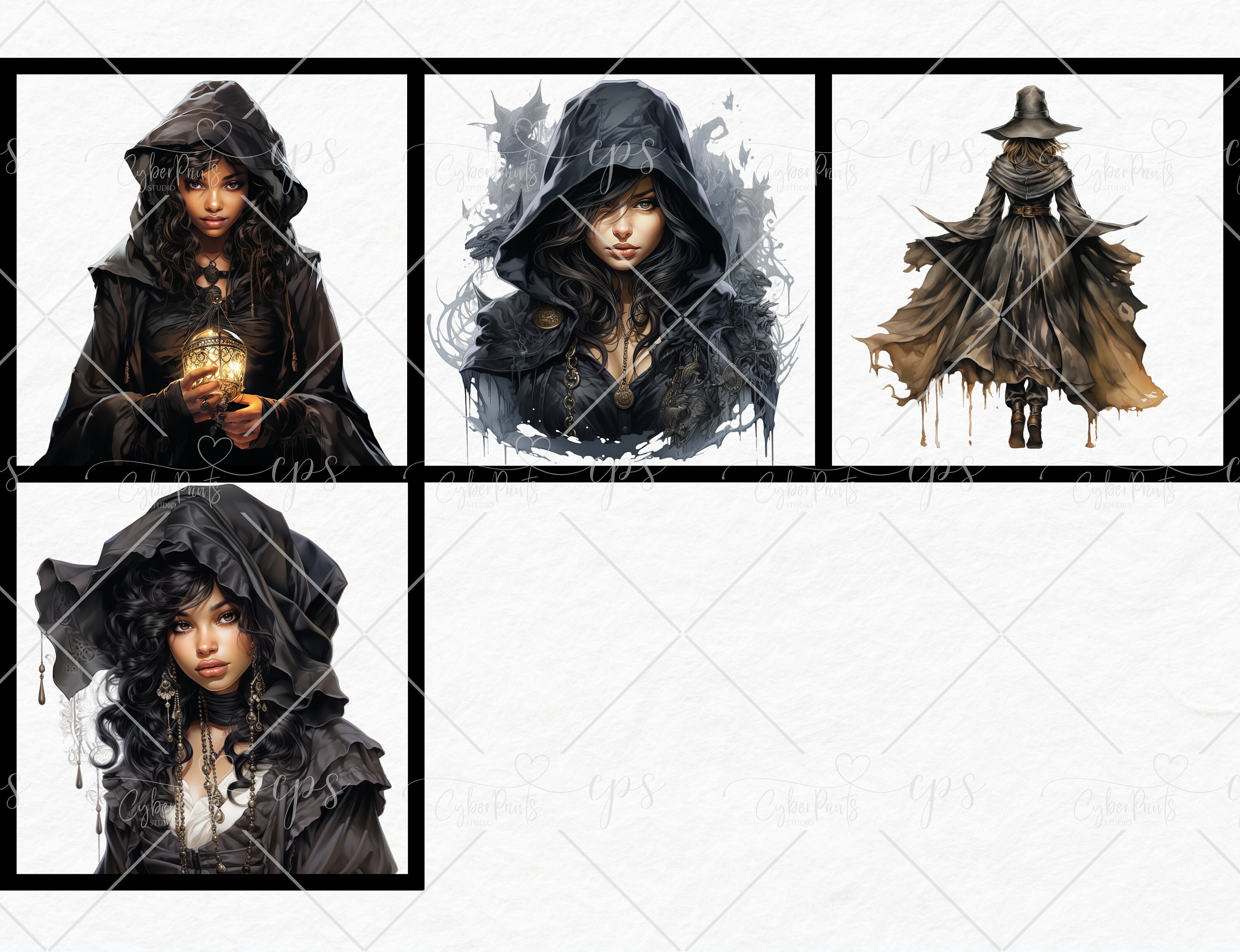 Gothic Witches Clipart Bundle Halloween PNG Images Fantasy - Etsy