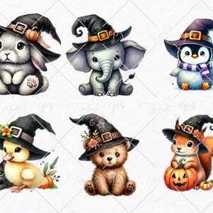 Cute Baby Animals, Witch Hat Clipart, Nursery Wall Art, Halloween ...