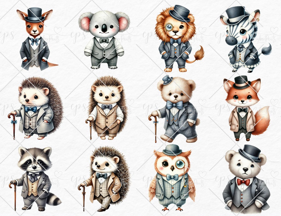 Dapper Animals Clipart Bundle - Cute Animals in Suits, Bowties, and ...