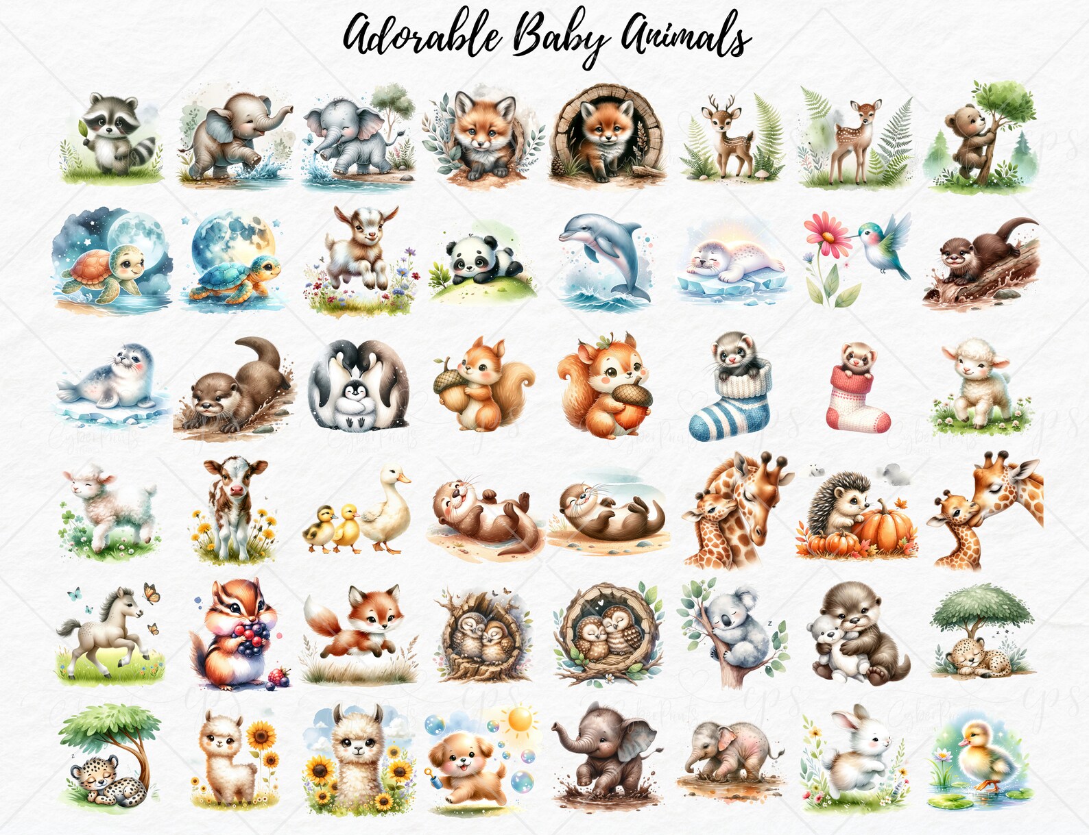 Cute Baby Animals Clipart, Spring PNG, Watercolor Forest Animals Png ...