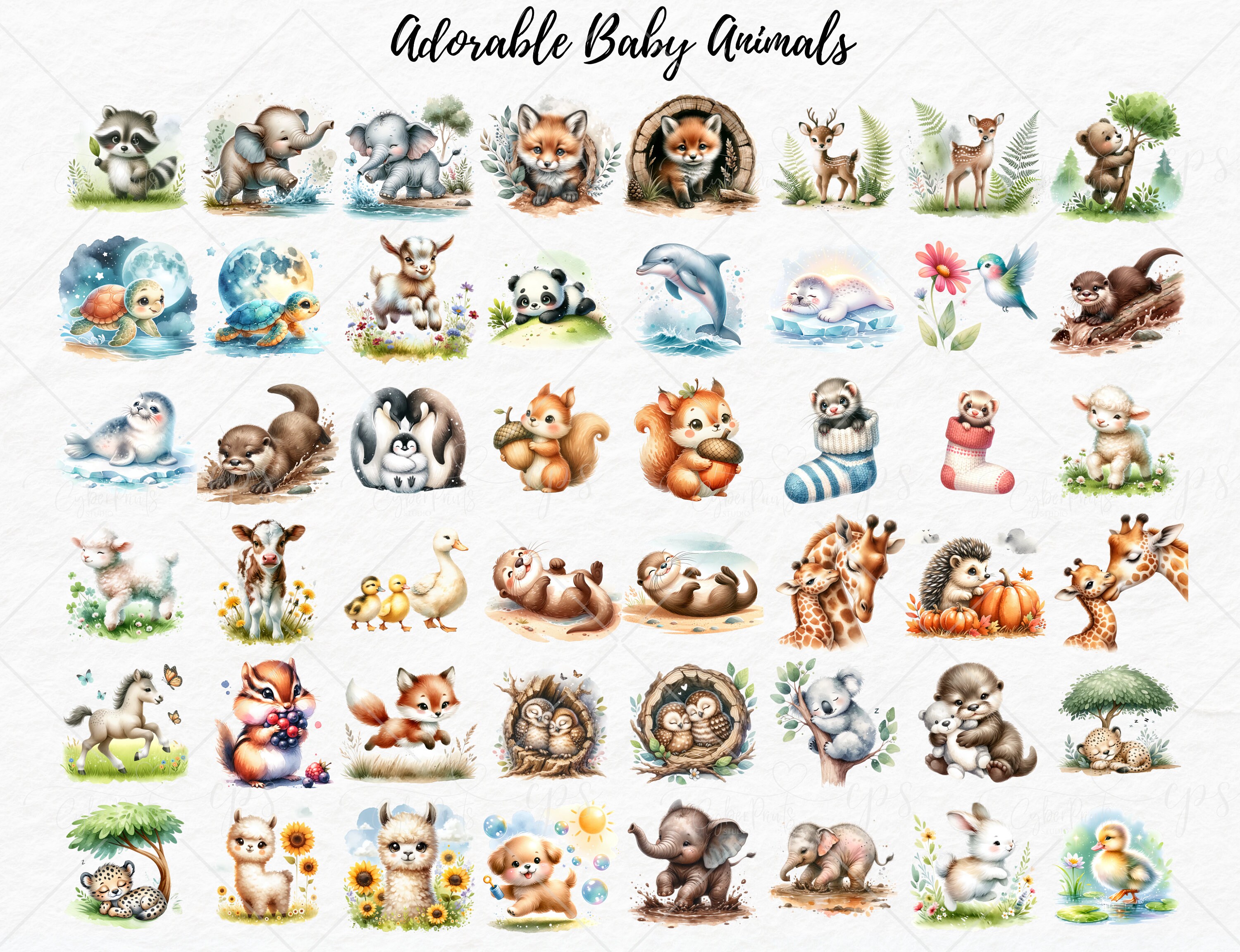Cute Baby Animals Clipart, Spring PNG, Watercolor Forest Animals Png ...
