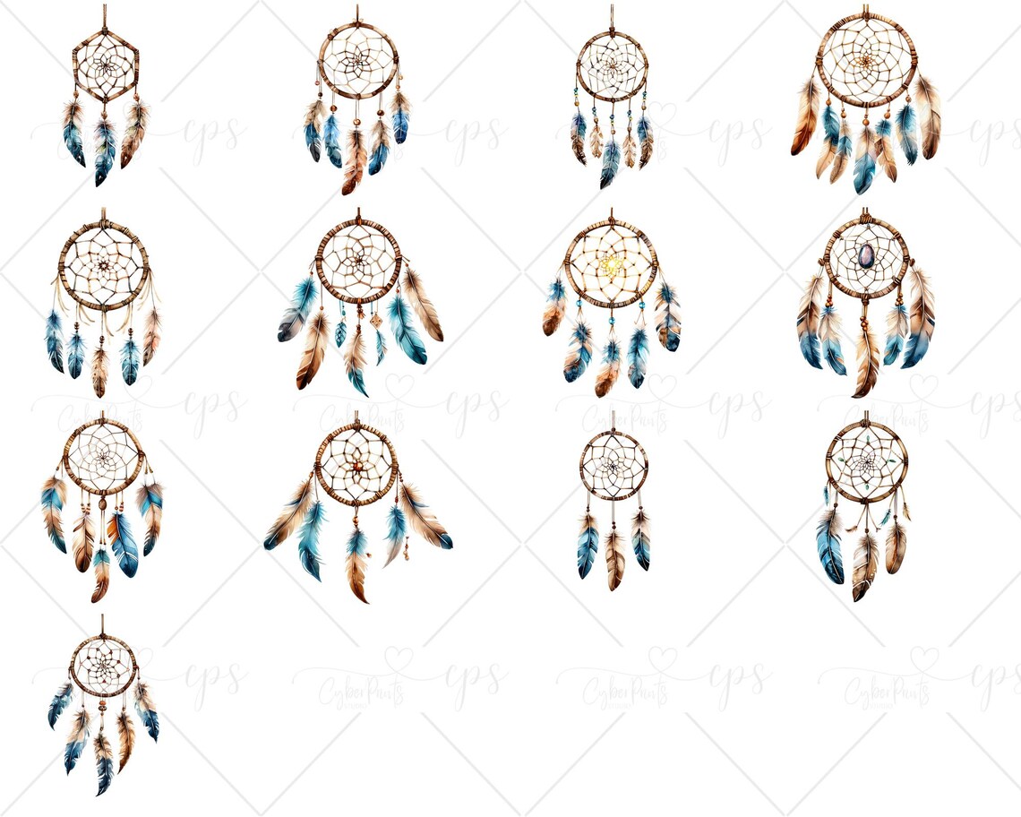 Boho Dreamcatcher Clipart Bundle With 98 Watercolor PNG Images ...