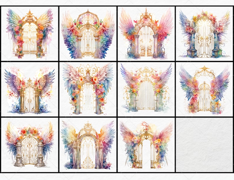 Watercolor Rainbow Heavenly Gates Clipart Ethereal Doors - Etsy
