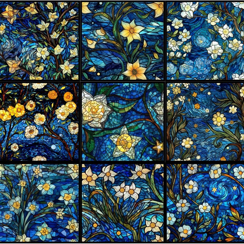 Floral Stained Glass Seamless Digital Scrapbook Printable - Etsy