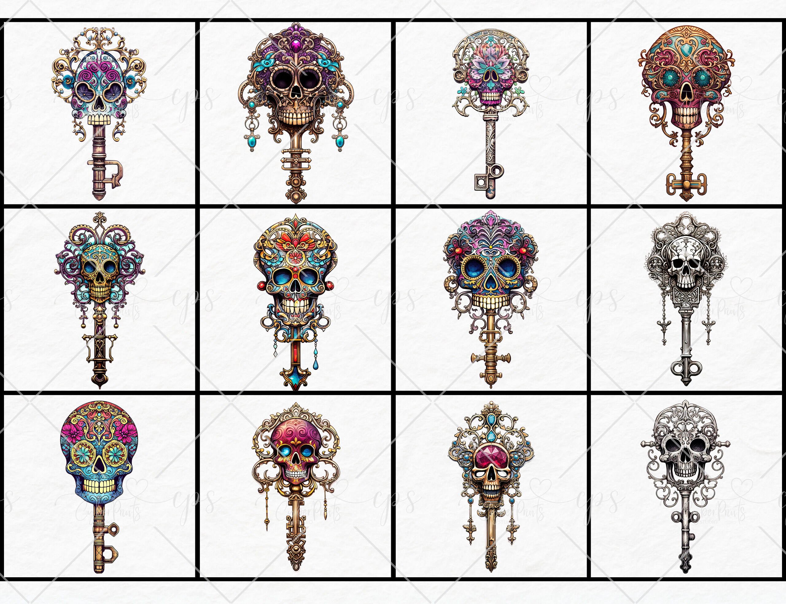 Skeleton Keys Clipart Watercolor Graphics Digital Download PNG Files ...