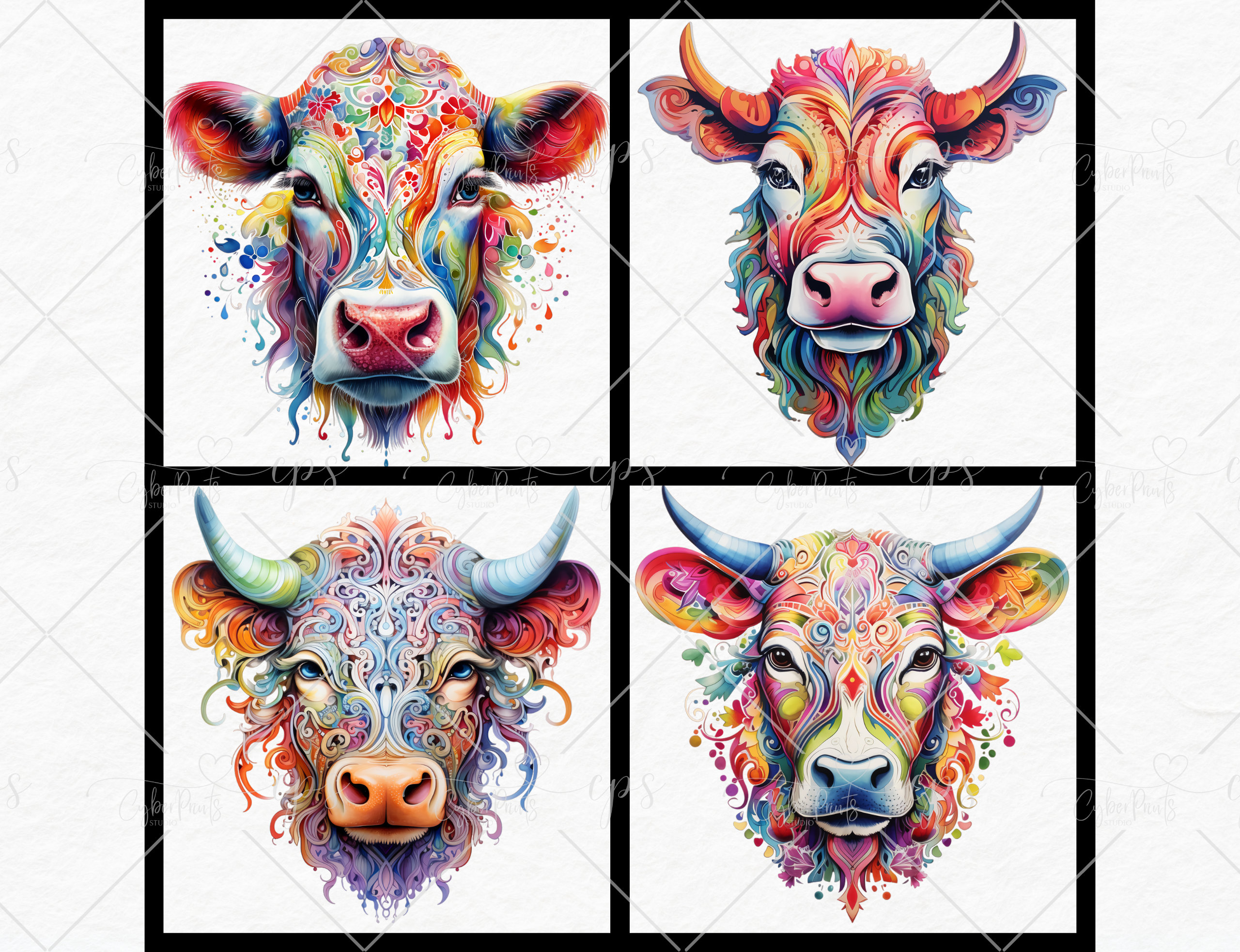 Rainbow Mandala Cow, Intricate Art, Mystical Animal, Mandala Design ...
