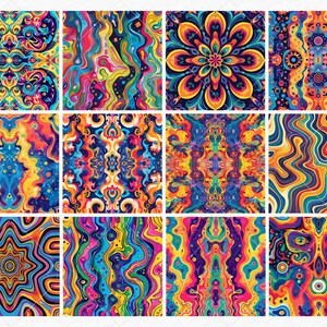 Psychedelic Seamless Patterns - 74 Designs - 12x12 Inch - Commercial Use - Colorful Pattern ...