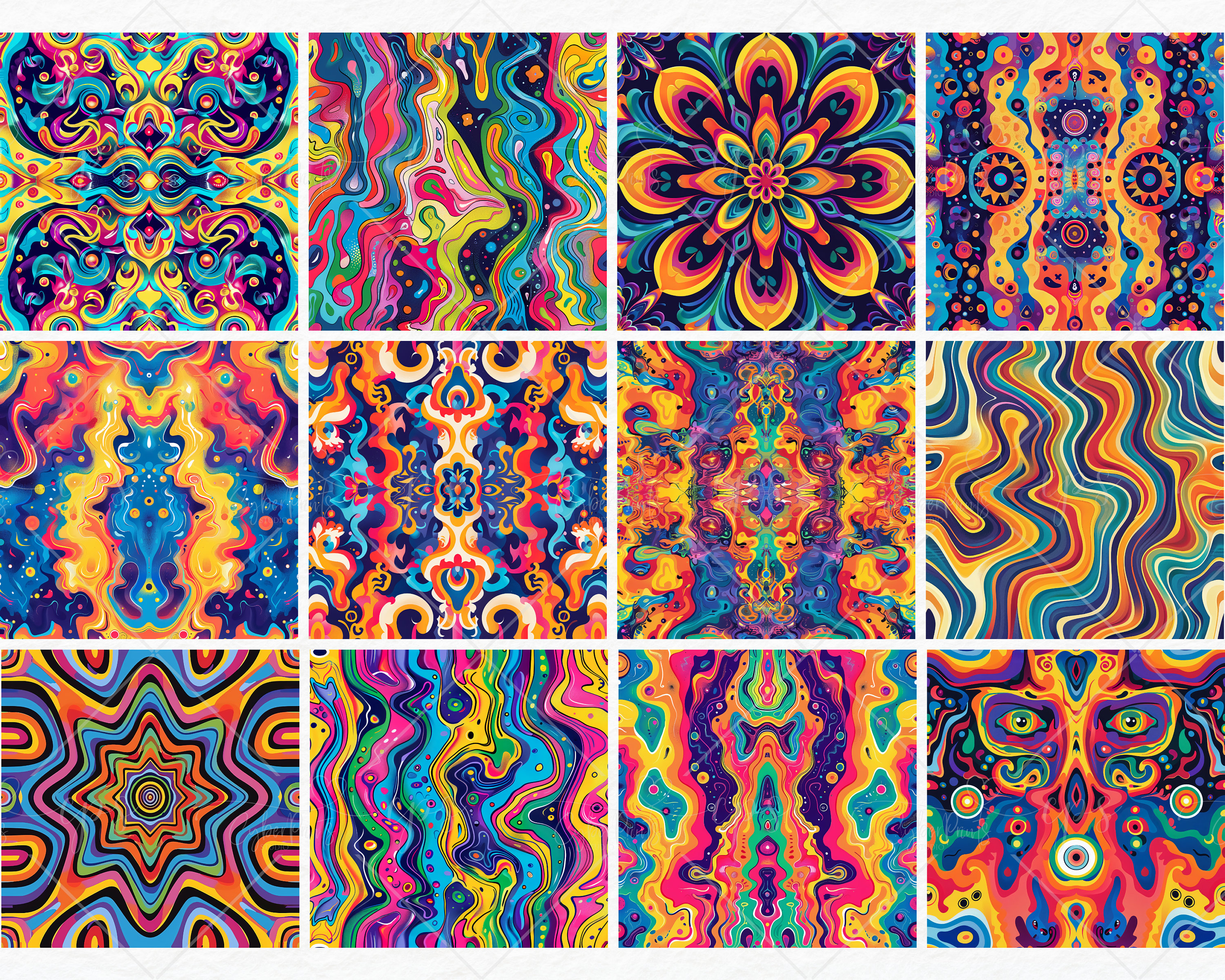 Psychedelic Seamless Patterns - 74 Designs - 12x12 Inch - Commercial ...
