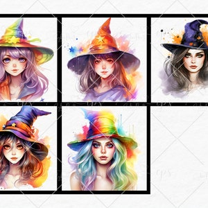 Rainbow Witches Clipart Bundle Halloween PNG Images, Fantasy Magical ...
