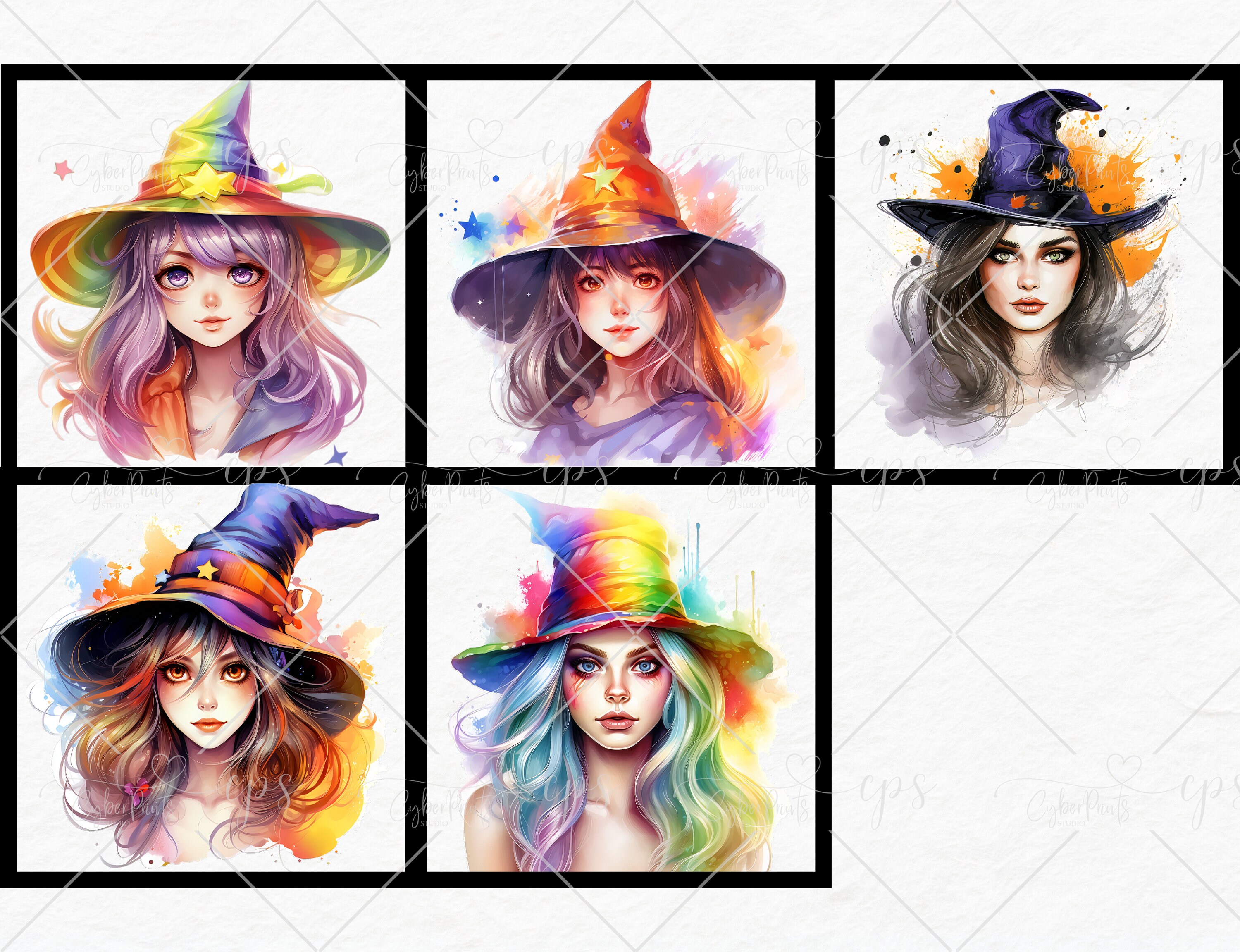 Rainbow Witches Clipart Bundle Halloween PNG Images, Fantasy Magical ...