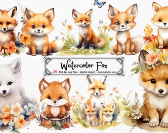 Fox Animals Clipart .watercolor Painting. Baby Fox Forest - Etsy
