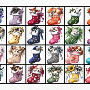 Christmas Puppy Stocking, Cute Watercolor Dog Clipart, Holiday, Festive ...