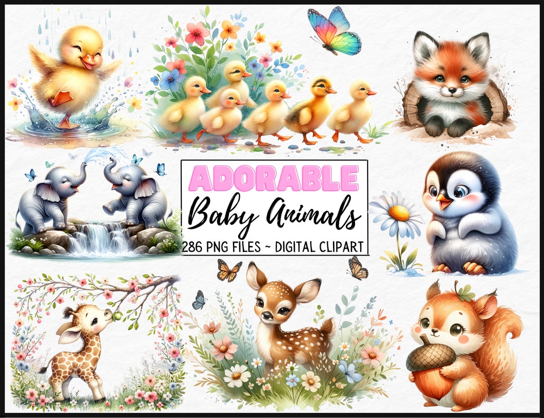 Cute Baby Animals Clipart, Spring PNG, Watercolor Forest Animals Png ...