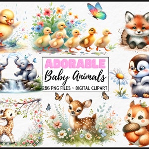 Cute Baby Animals Clipart, Spring PNG, Watercolor Forest Animals Png ...