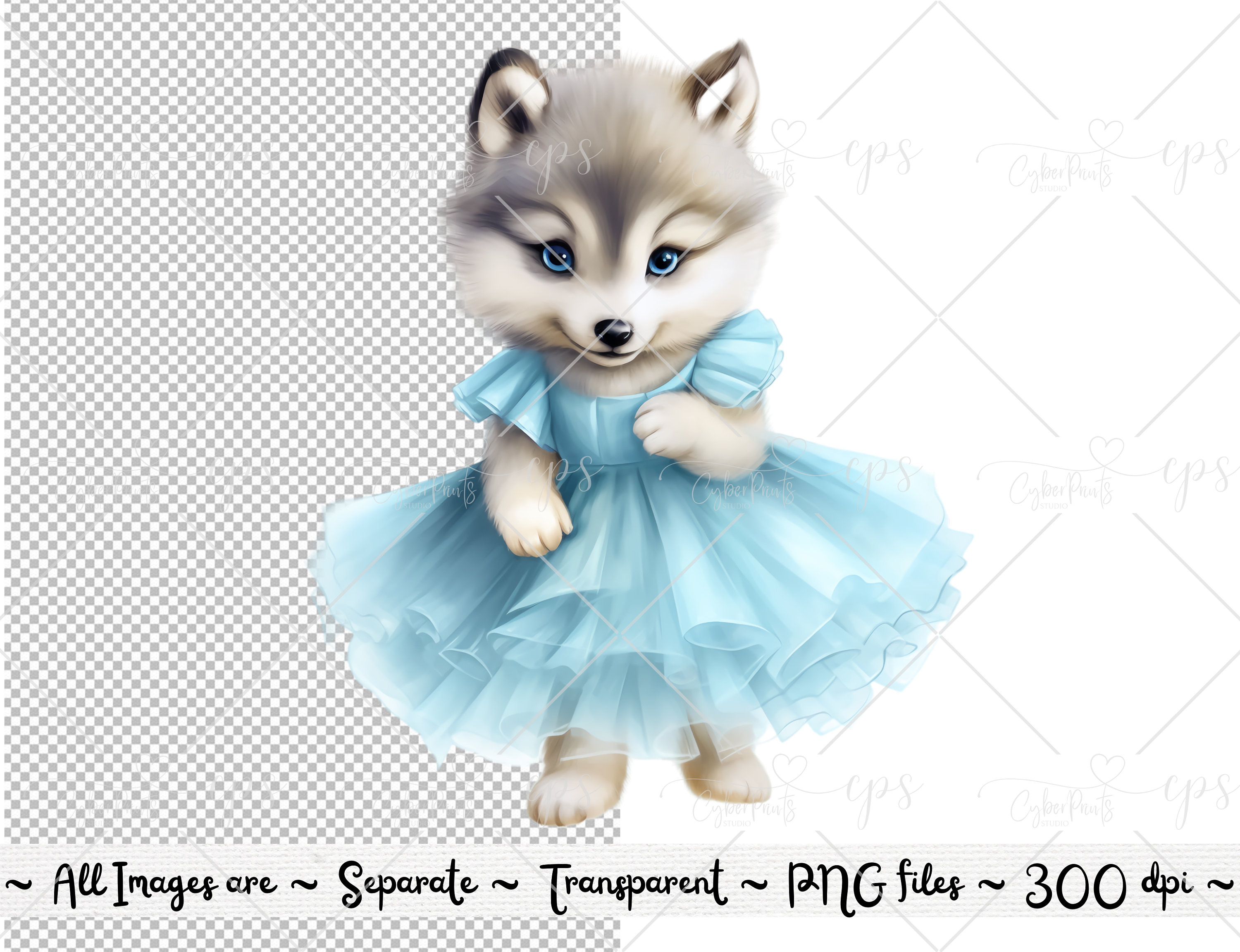 Watercolor Cute Wolf in Dress Clipart Cartoon PNG Wolves - Etsy
