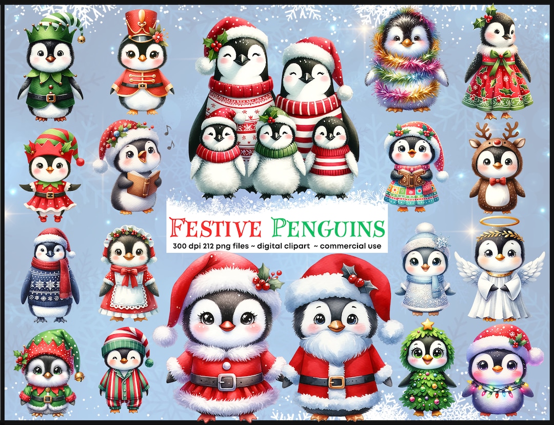 212 Cute Christmas Baby Penguin Clipart Bundle, Christmas Winter ...