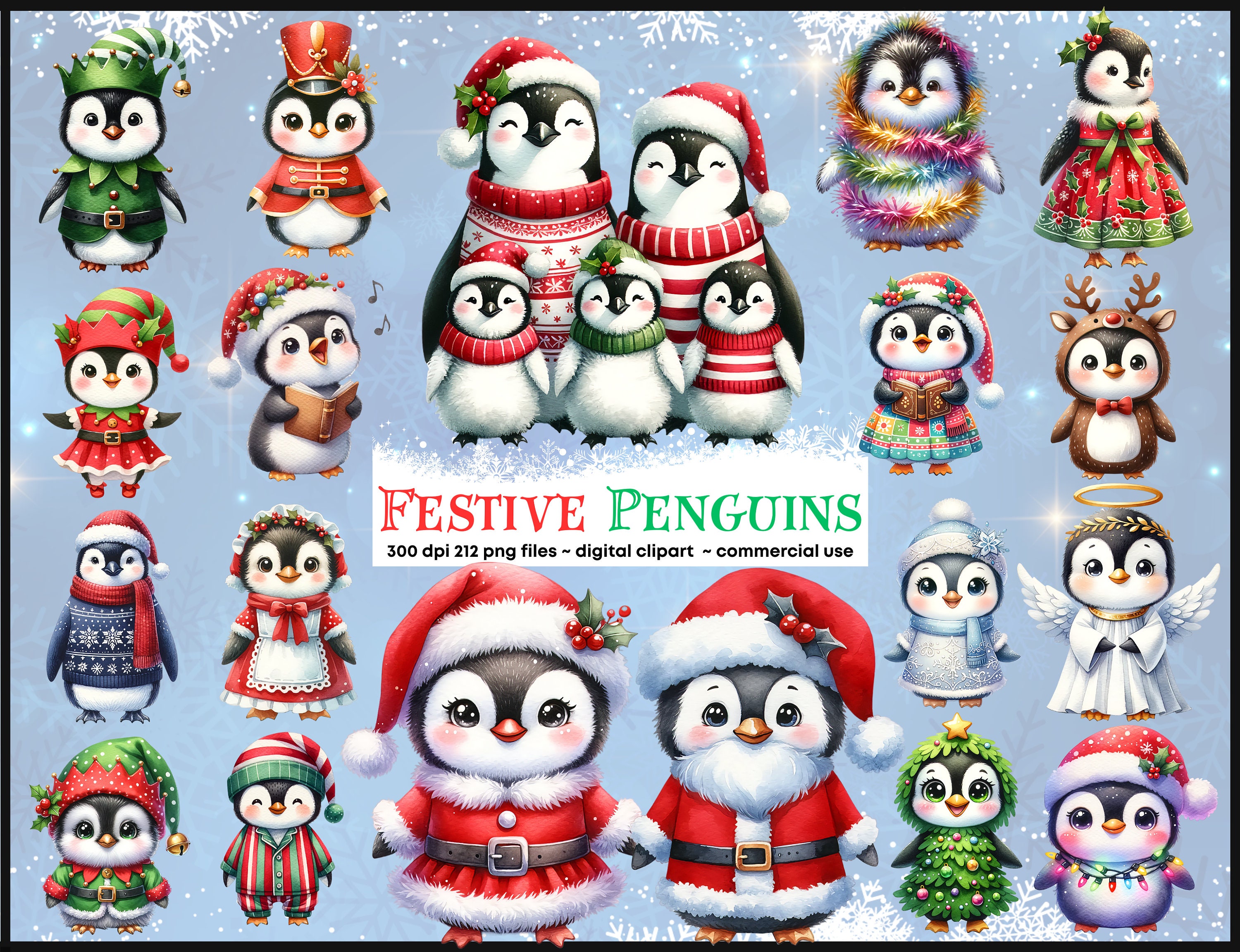212 Cute Christmas Baby Penguin Clipart Bundle, Christmas Winter ...