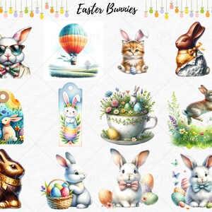 Easter Watercolor Clipart Bundle, PNG Easter Bunny Images, Cute Spring ...