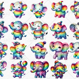 Rainbow Elephant Clipart - Cute Watercolor Elephants PNG - Digital ...