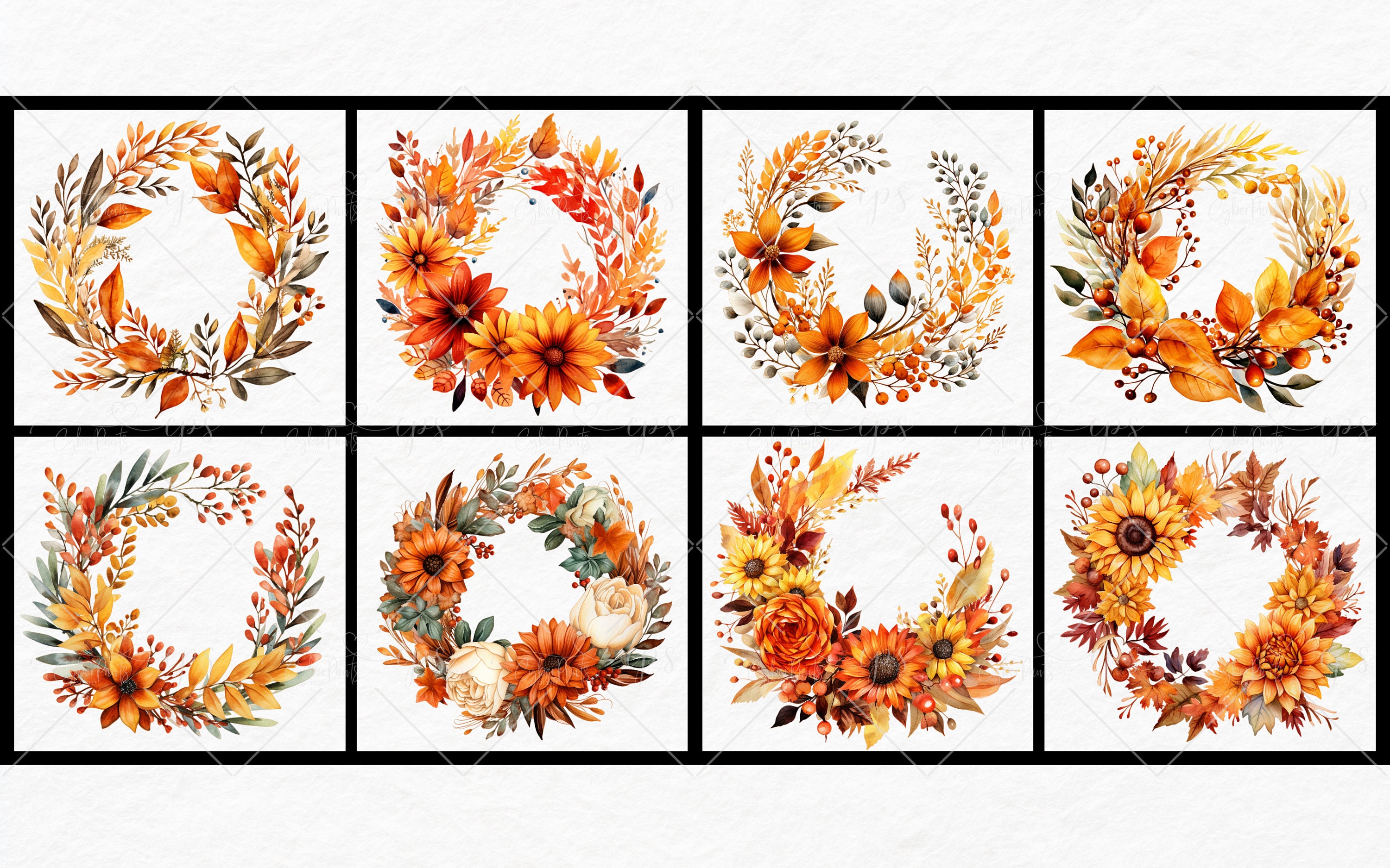 Watercolor Autumn Wreath Clipart Fall Clipart Autumn Leaves - Etsy