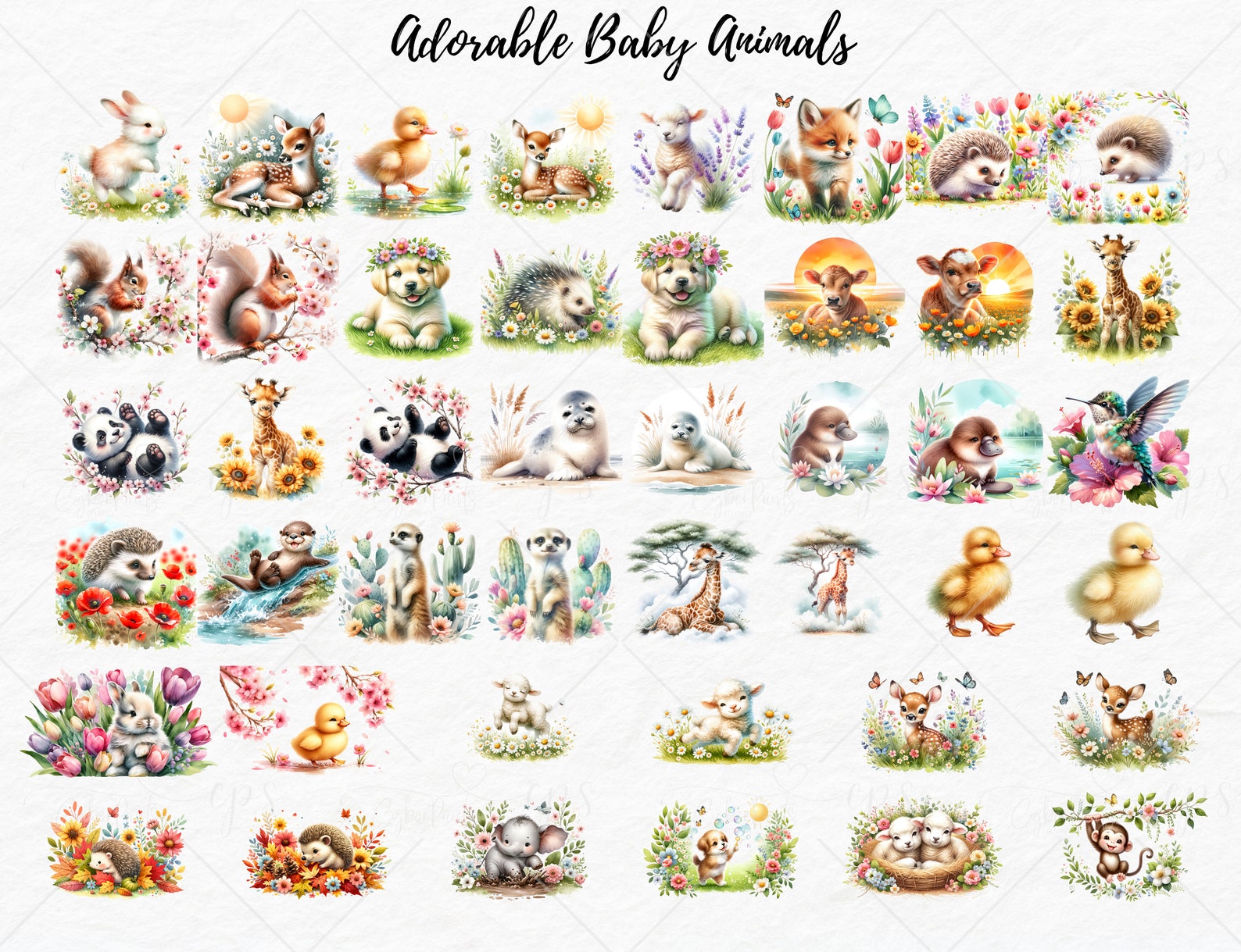 Cute Baby Animals Clipart, Spring PNG, Watercolor Forest Animals Png ...