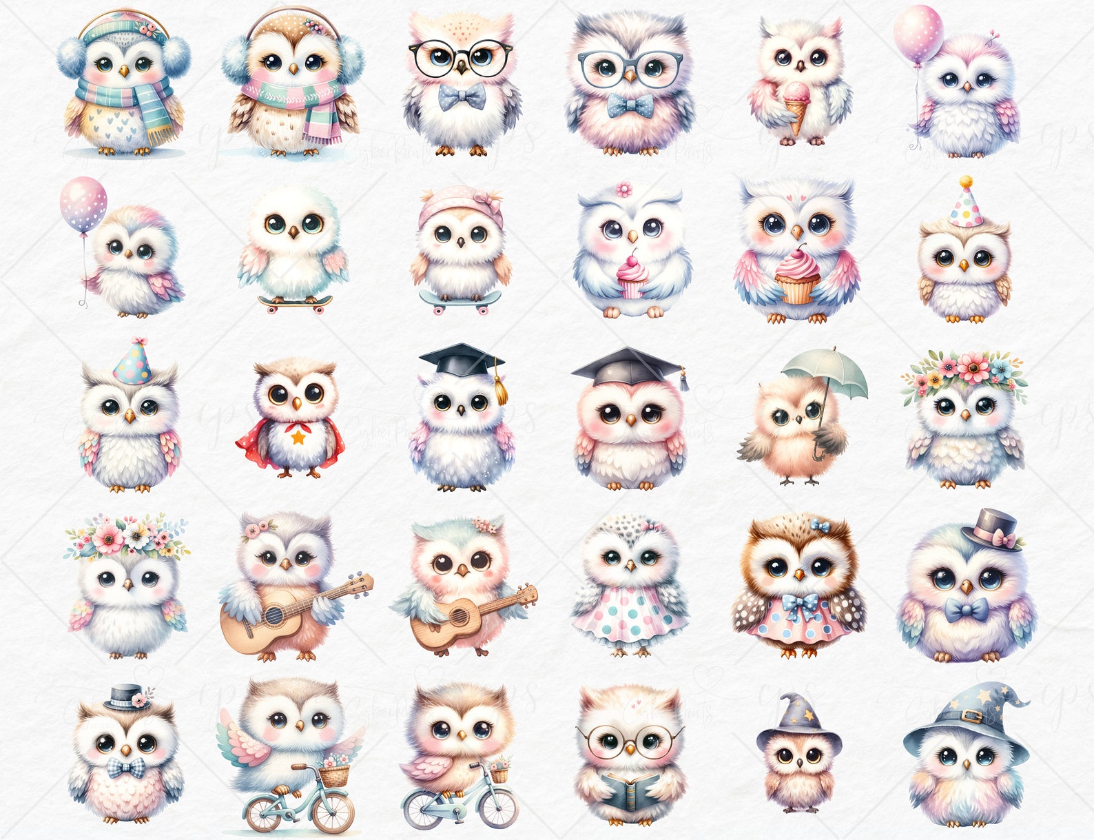Watercolor Cute Owls Clipart - Nursery Art Watercolor Woodland PNG ...