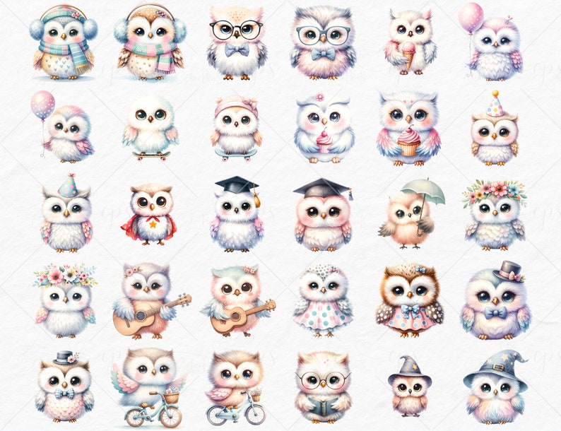 Watercolor Cute Owls Clipart - Nursery Art Watercolor Woodland PNG ...