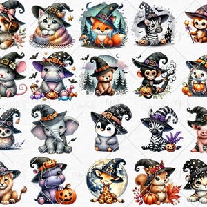 Cute Baby Animals, Witch Hat Clipart, Nursery Wall Art, Halloween ...