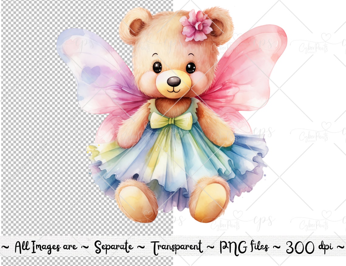 Watercolor Fairy Teddy Bear Teddy With Wings Fantasy - Etsy