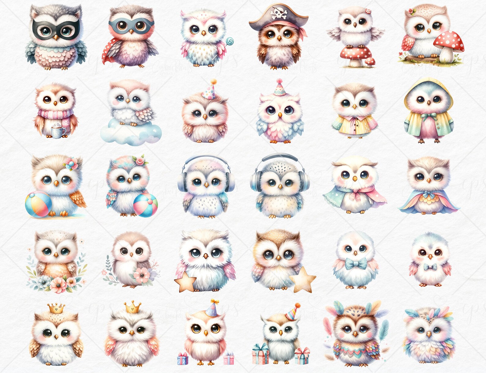 Watercolor Cute Owls Clipart - Nursery Art Watercolor Woodland PNG ...