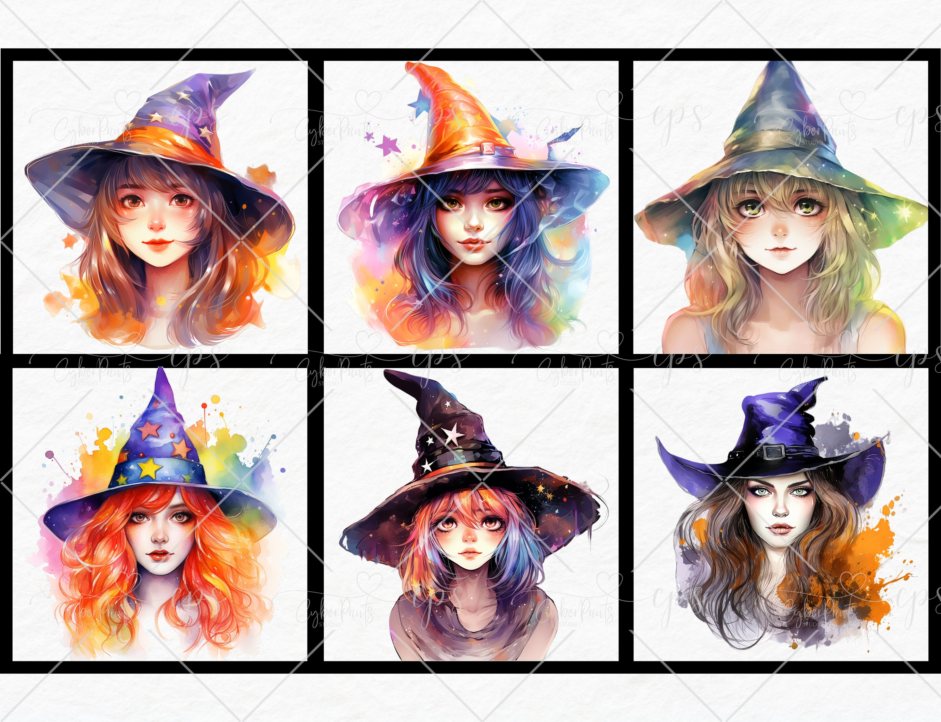 Rainbow Witches Clipart Bundle Halloween PNG Images Fantasy - Etsy