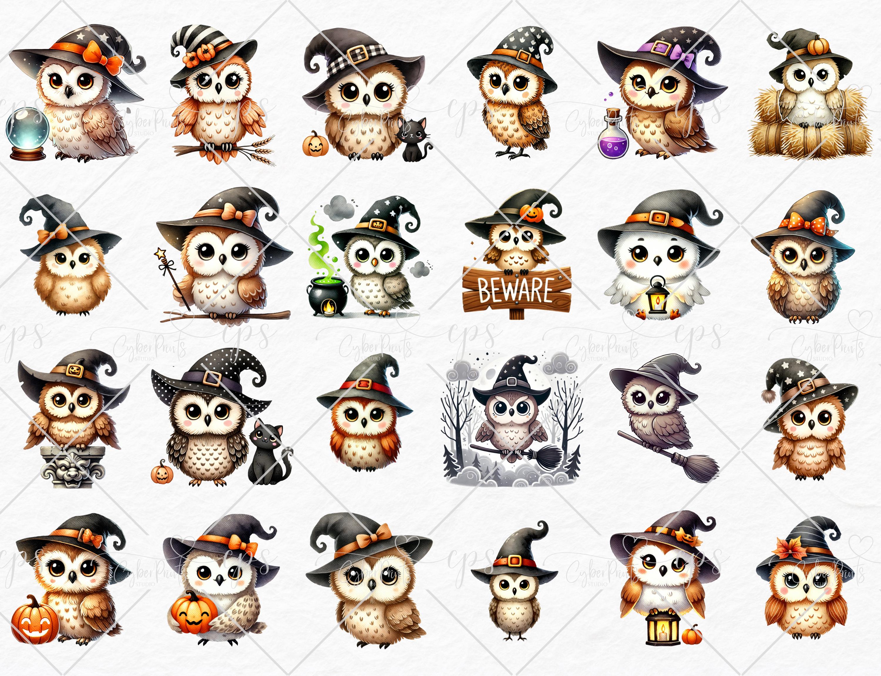 Witch Owls Clipart, Halloween Owl Art, Cute Owl, Fall Digital Art ...
