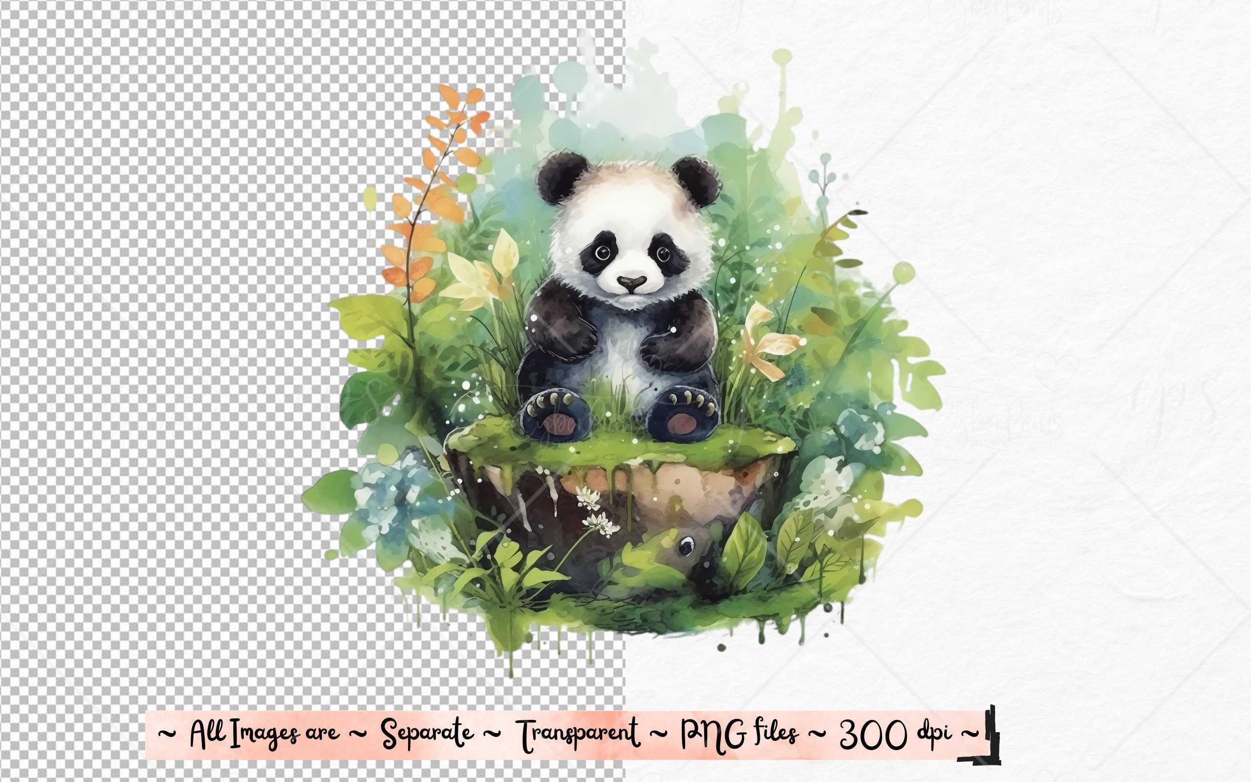 Cute Panda Clipart Watercolor Panda Png, Digital Print, Illustration ...