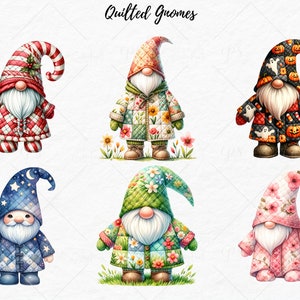 Quilted Gnomes Watercolor Clipart, Whimsicle, Hearts, Cute Whimsical ...