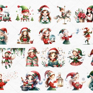 BIG BUNDLE Christmas Elves Watercolor Clipart, Festive Elf Christmas ...