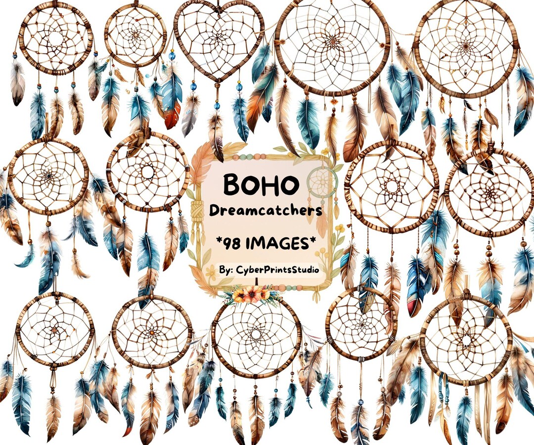 Boho Dreamcatcher Clipart Bundle With 98 Watercolor PNG Images ...