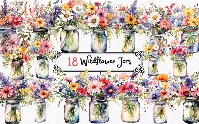 Watercolor Wildflower Clipart - Wildflowers in PNG Format Instant ...