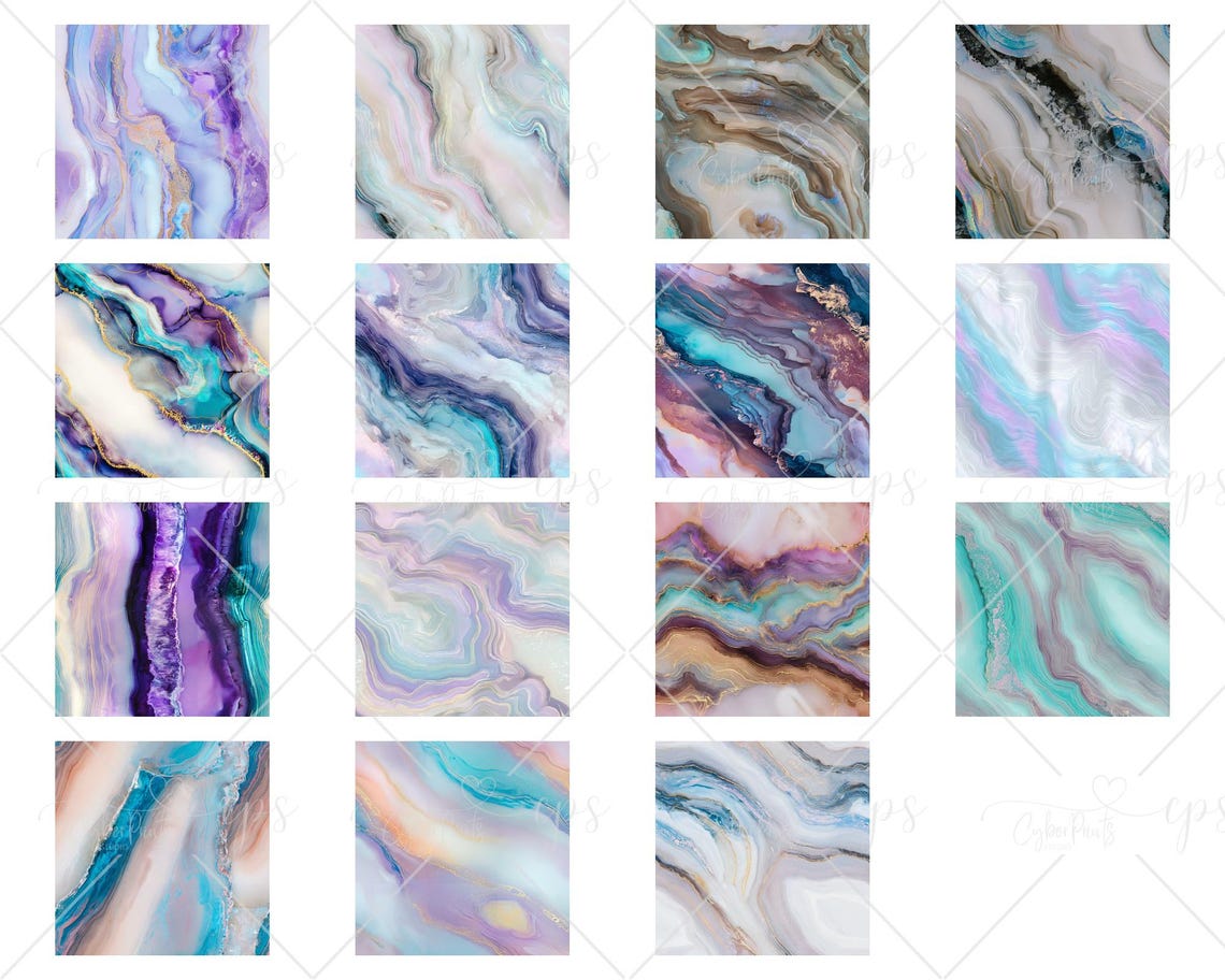 Mystic Marble Digital Paper – 75 Seamless Iridescent Gemstone ...