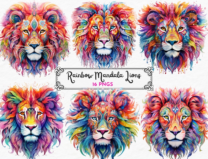 Rainbow Mandala Lion, Intricate Art, Mystical Animal, Mandala Design ...