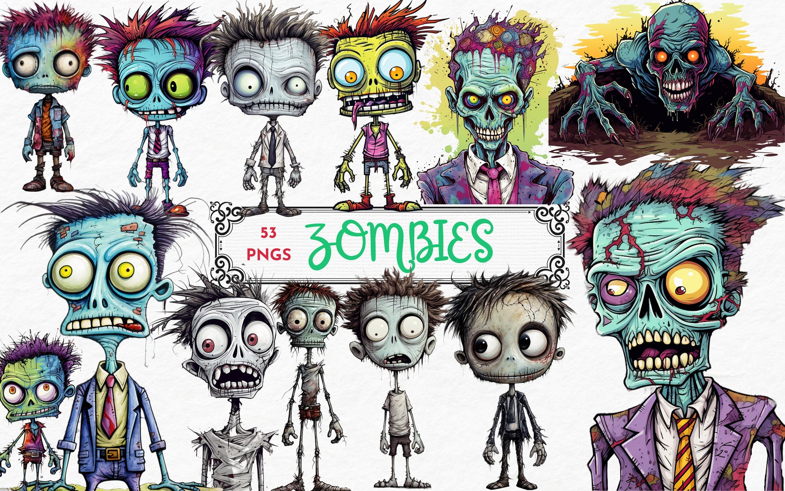 Zombie Clipart, PNG Zombie Printables, Gothic Zombies, Zombie Ephemera ...