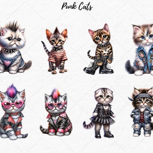 Gothic Punk Rocker Cat Illustrations, Mohawk Kitten, Clipart, Clip Art ...
